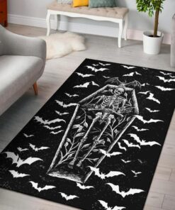 Bat Skull Skeleton Coffin Shrine Area Rug - Bluefink