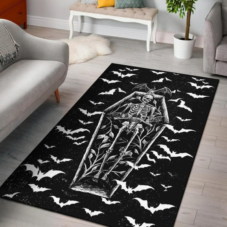 Bat Skull Skeleton Coffin Shrine Area Rug - Bluefink