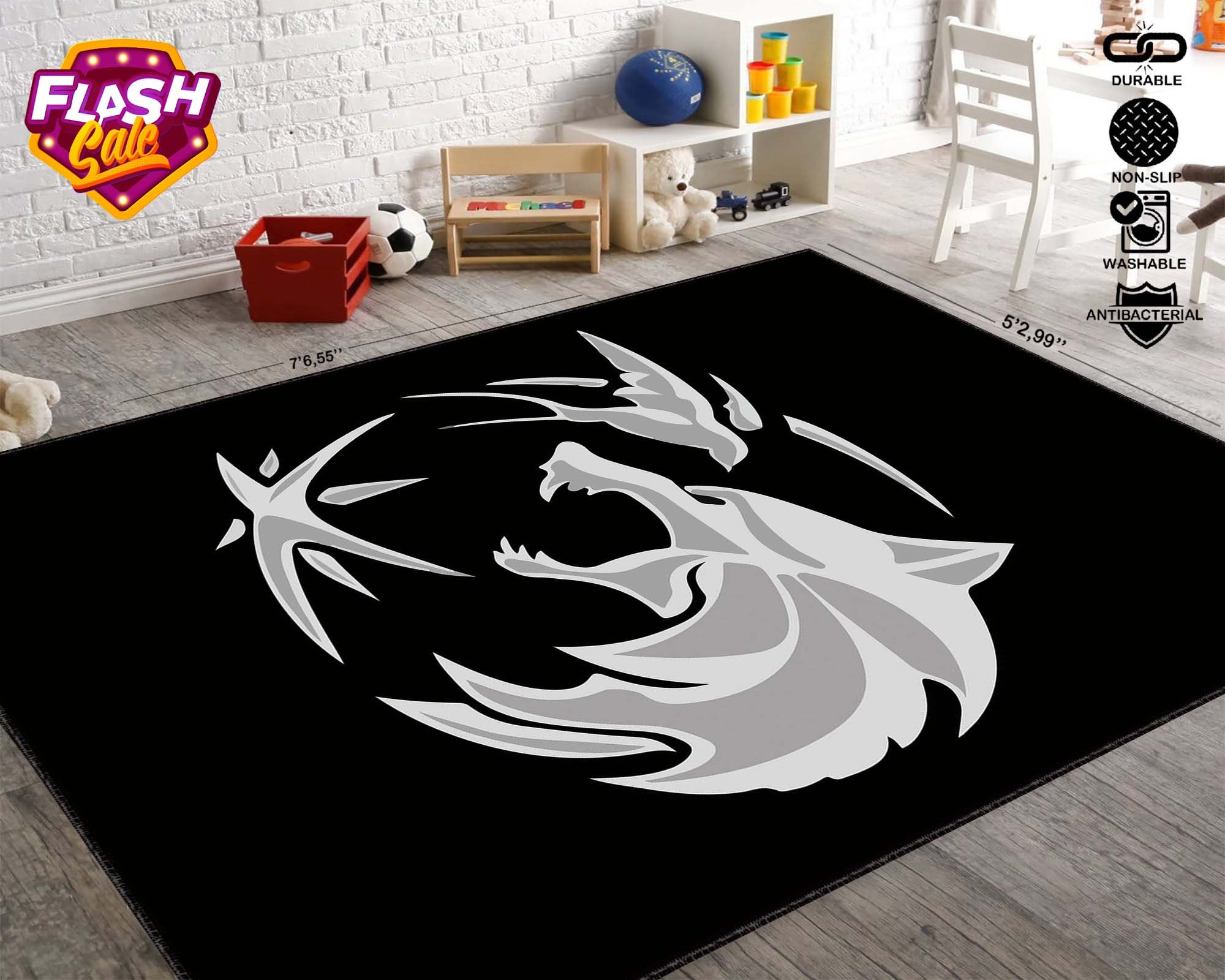 The Witcher Rug, Minimalist Fantastic Wolf Rug - Bluefink
