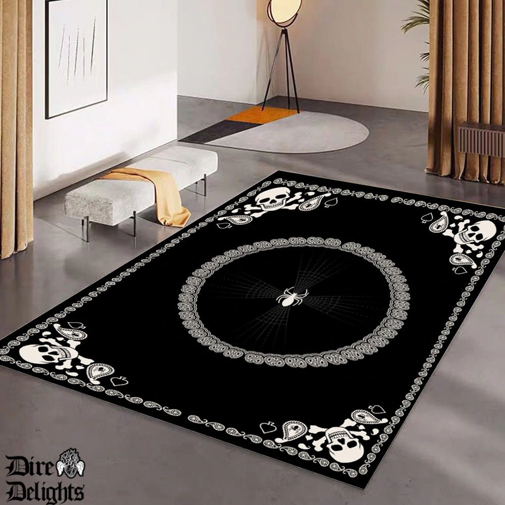 Witch Room Décor Dark Spider And Skulls Gothic Rug - Bluefink