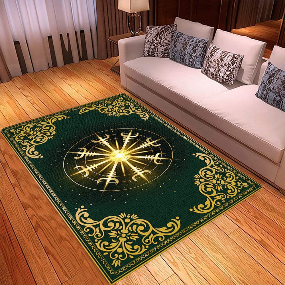 Gold Helm of Awe Mythology Viking Norse Rugs for Bedroom - Bluefink
