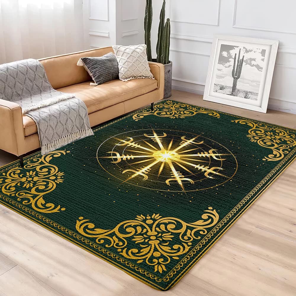 Gold Helm of Awe Mythology Viking Norse Rugs for Bedroom - Bluefink