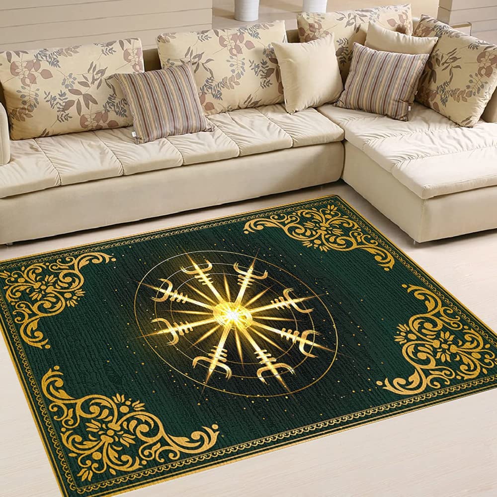 Gold Helm of Awe Mythology Viking Norse Rugs for Bedroom - Bluefink