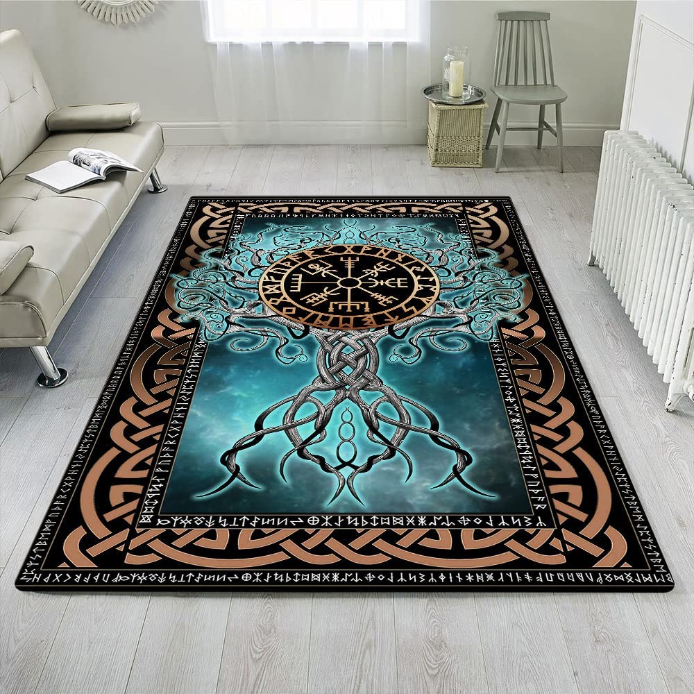Tree of Life Norse Decor Vikings Blue Area Rug Gifts for Men Bedroom ...