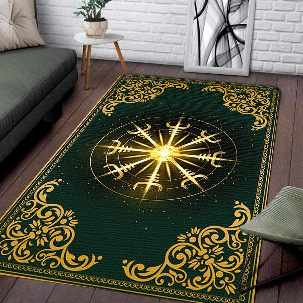 Gold Helm of Awe Mythology Viking Norse Rugs for Bedroom - Bluefink