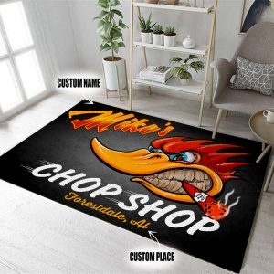 Personalized Mr Horsepower Woodpecker Hot Rod Speed Shop Area Rug For ...