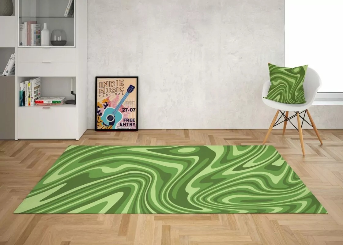 Retro Sage Green Groovy 1970s Style Area Rug - Bluefink