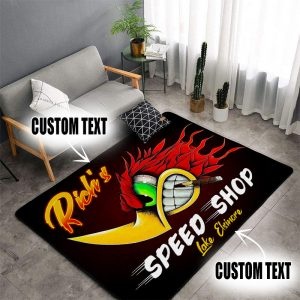Personalized Speed Shop Hot Rod Mr. Horsepower Woodpecker Area Rug For ...