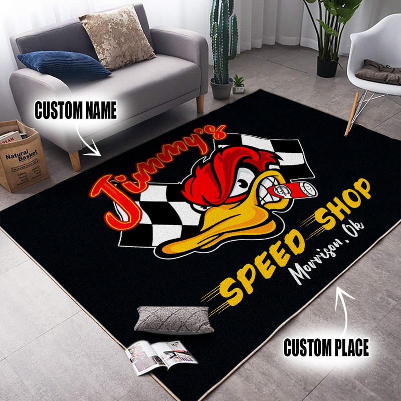 Personalized Mr Horsepower Hot Rod Duck Rug For Garage - Bluefink