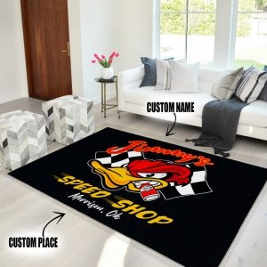 Personalized Mr Horsepower Hot Rod Duck Rug For Garage - Bluefink