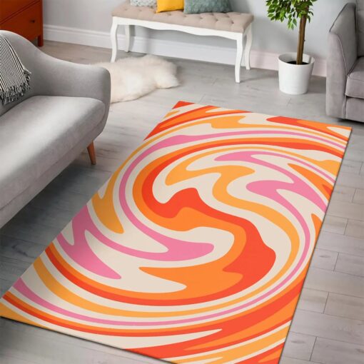 Retro Swirl Orange And Red Color Abstract Printed On 1970s Style Area ...