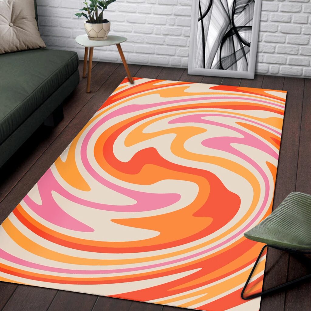 Retro Swirl Orange And Red Color Abstract Printed On 1970s Style Area ...
