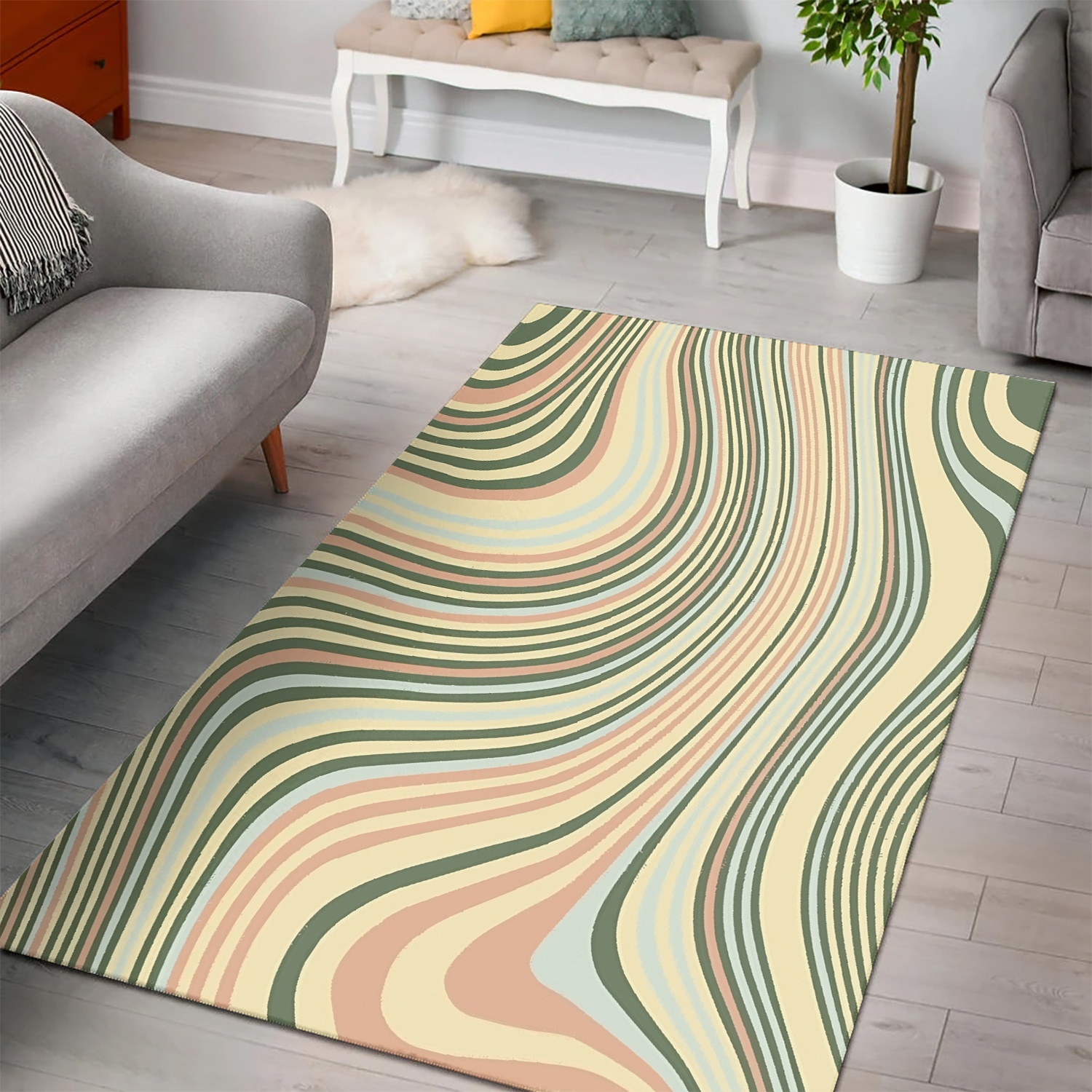 Vintage Green And Orange Cream Groovy Abstract Swirl Pattern Area Rugs ...