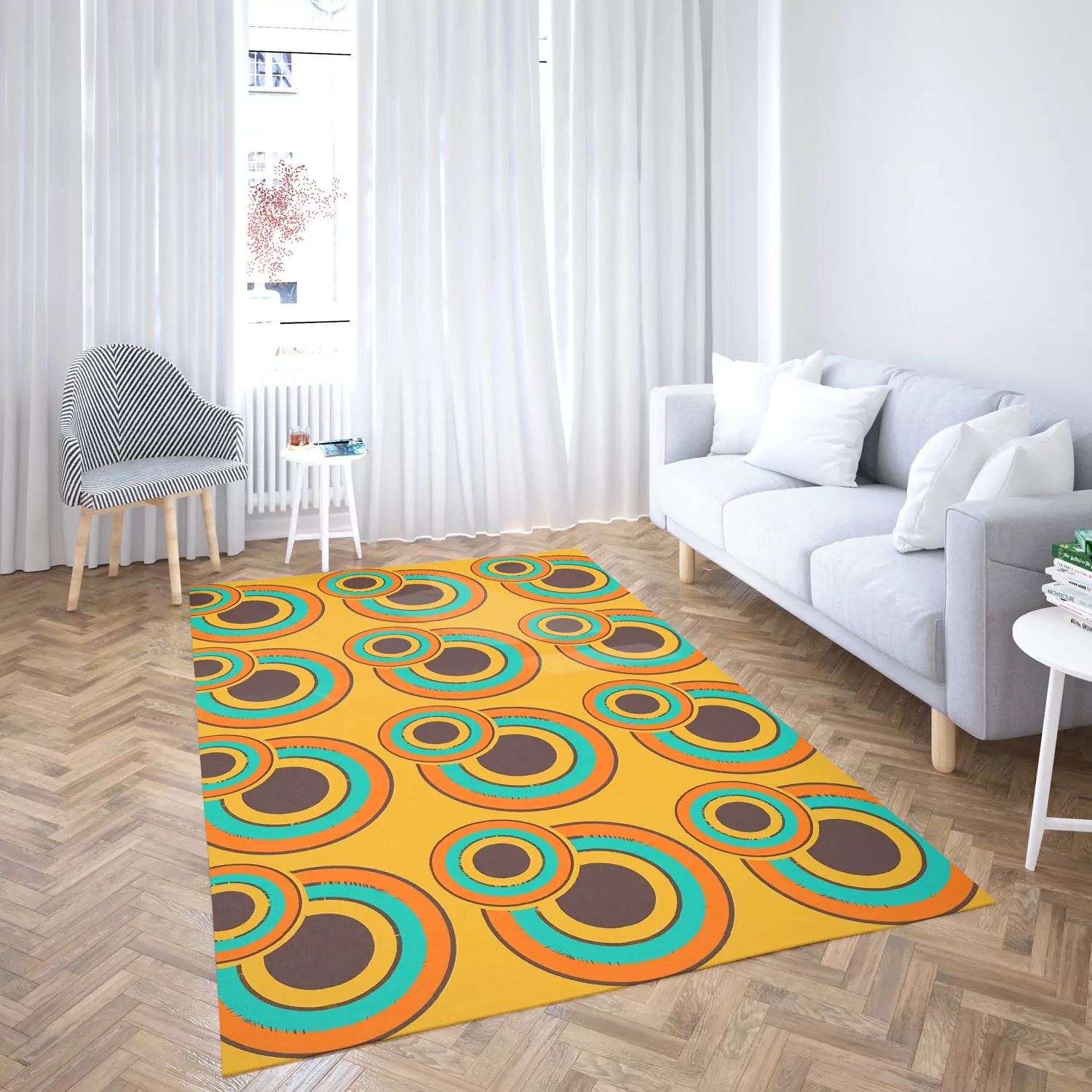 1970s Retro Circles Vintage 70s Seventies Pattern Area Rug - Bluefink