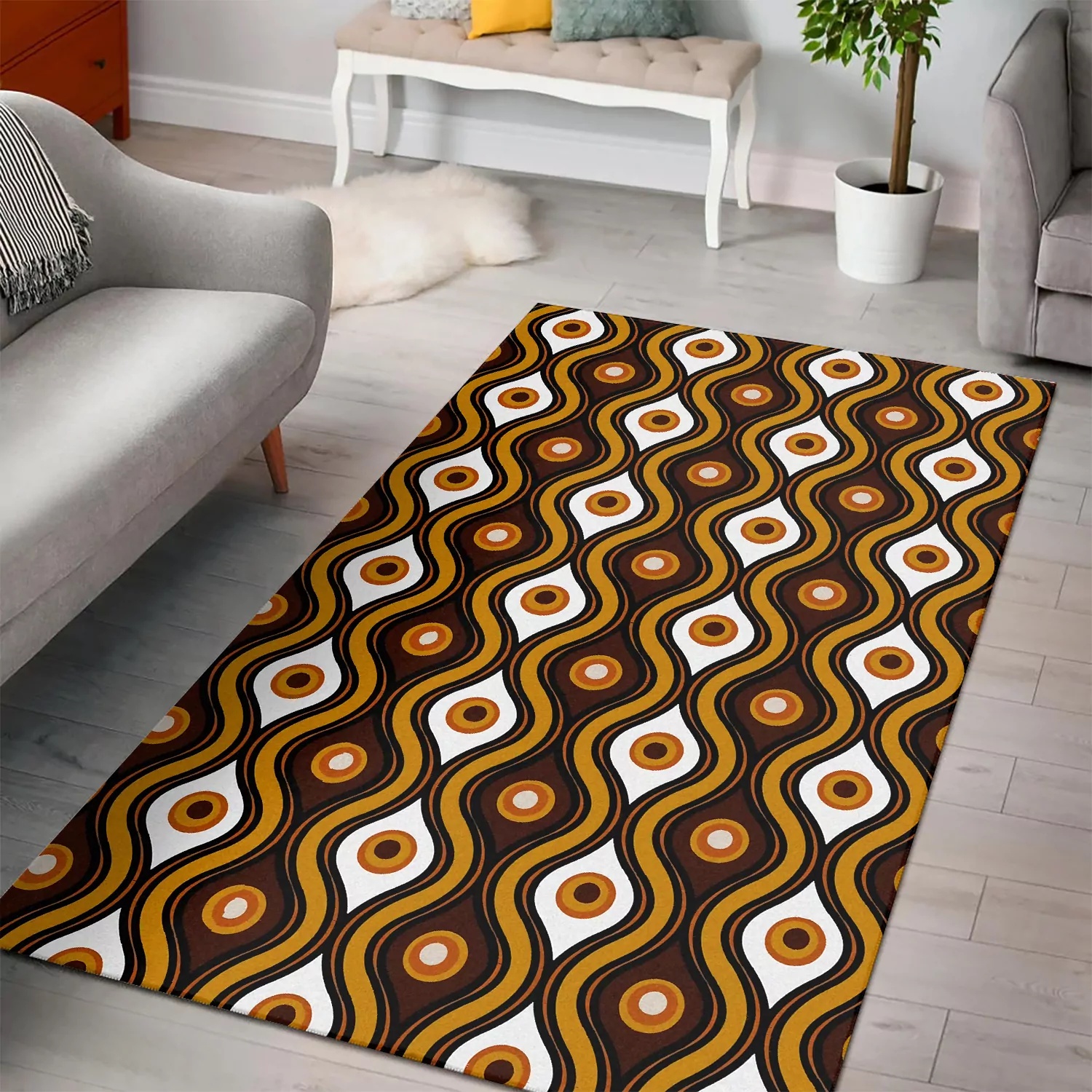 Retro 70s Style Seventies Vintage Pattern Area Rug - Bluefink
