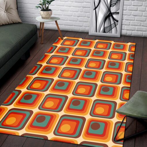 Retro Orange 70s Pattern Style Area Rug - Bluefink