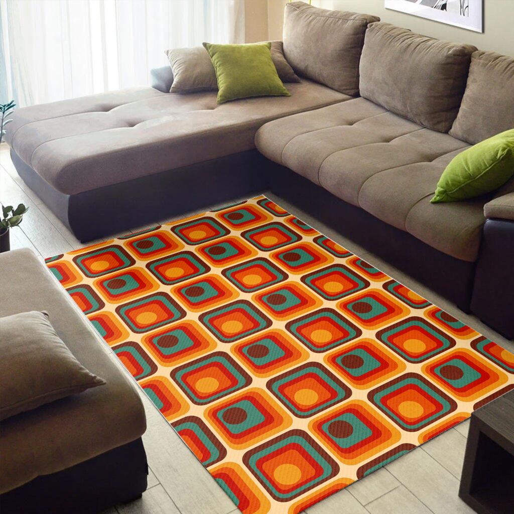 Retro Orange 70s Pattern Style Area Rug - Bluefink