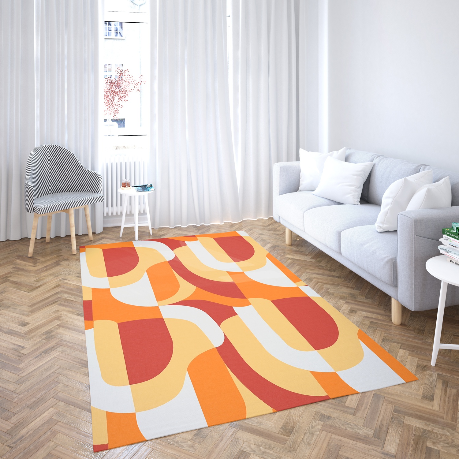 Orange Abstract Retro Pattern 70s Style Area Rugs - Bluefink