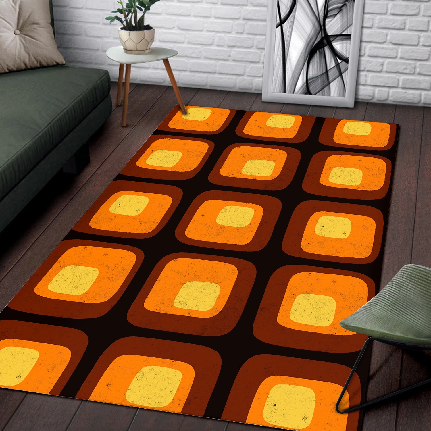 70s Style Retro Mod Mounted Area Rug - Bluefink