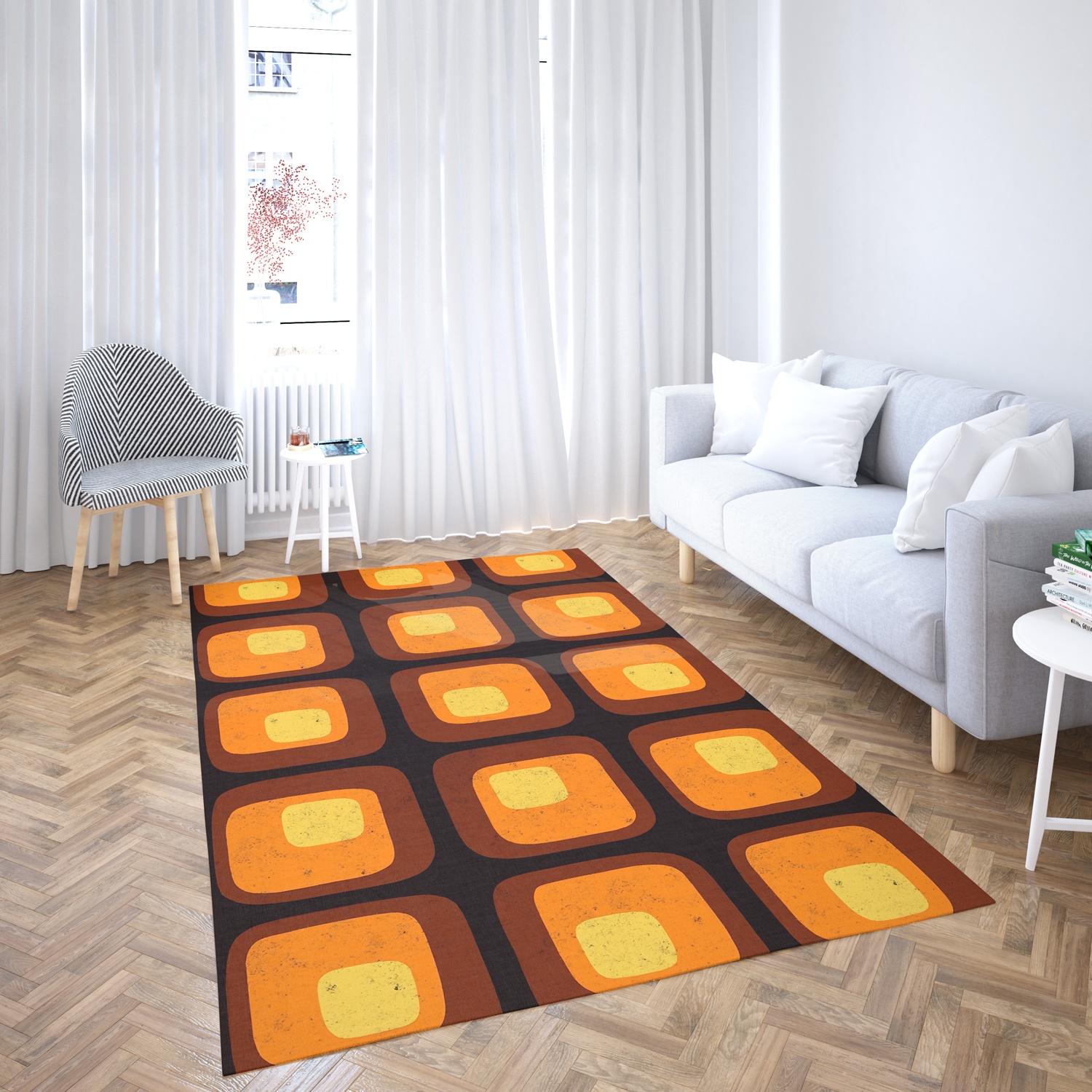 70s Style Retro Mod Mounted Area Rug - Bluefink