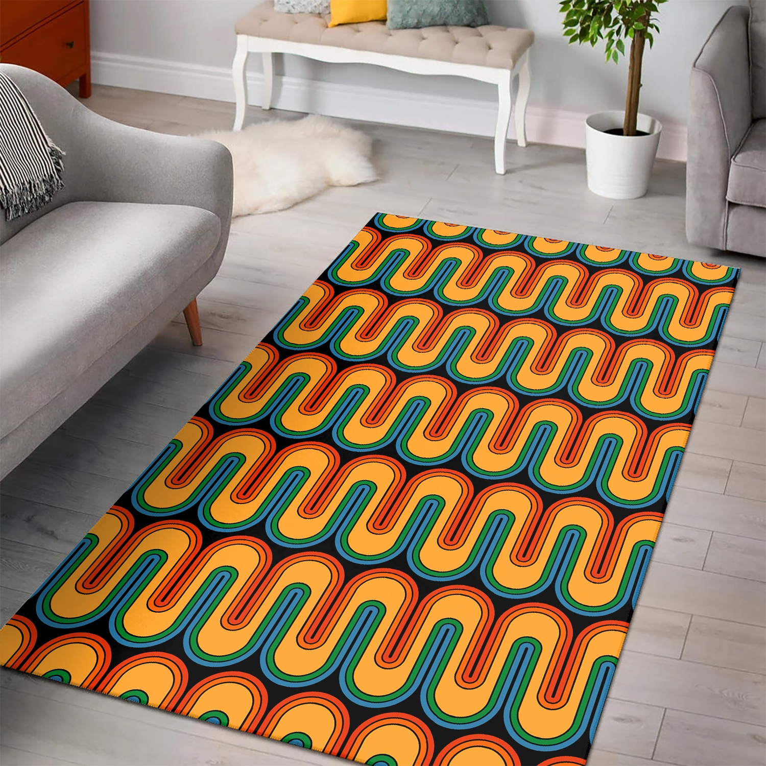 70s Retro Vintage Style Area Rug - Bluefink