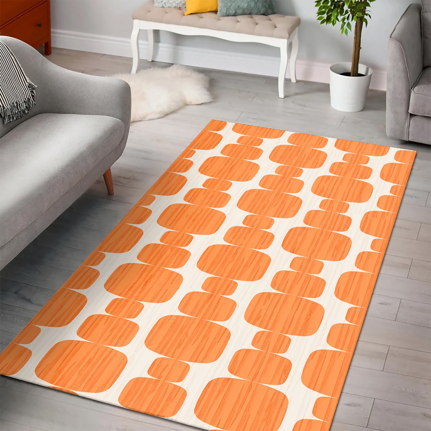 Vintage Retro Bohemian Pebble Photographic 1970s Style Area Rug - Bluefink