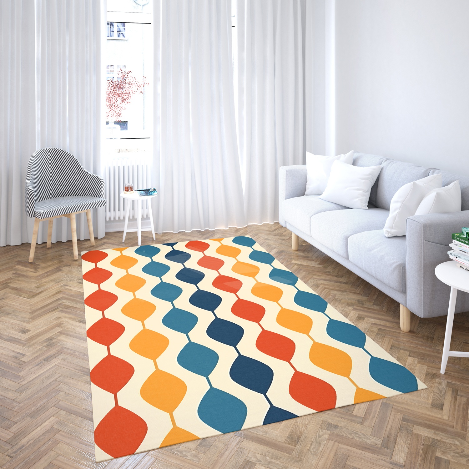 Retro Bohemian Vintage Pattern 70s Area Rug - Bluefink