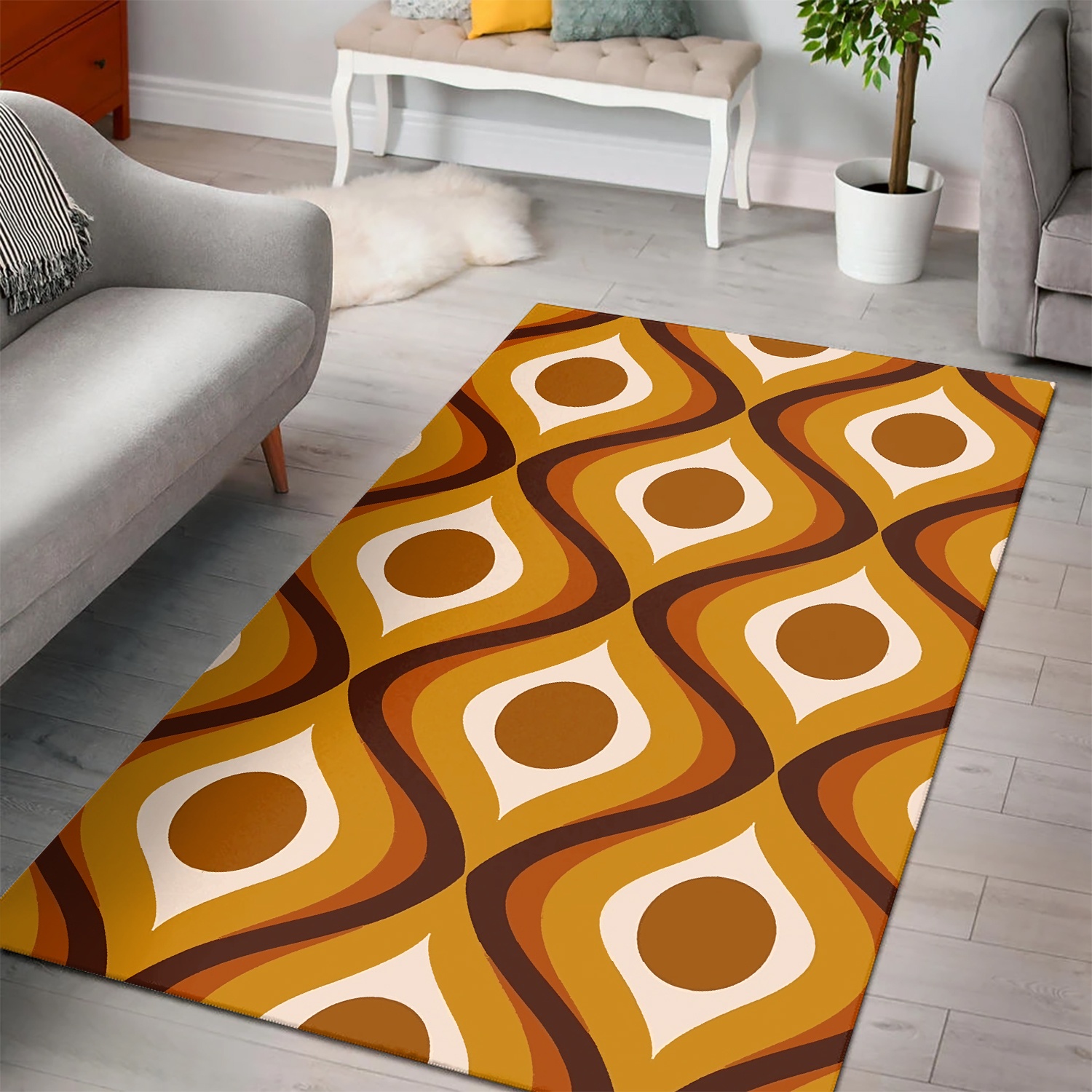 Retro 70s Mid Century Pattern Area Rug - Bluefink