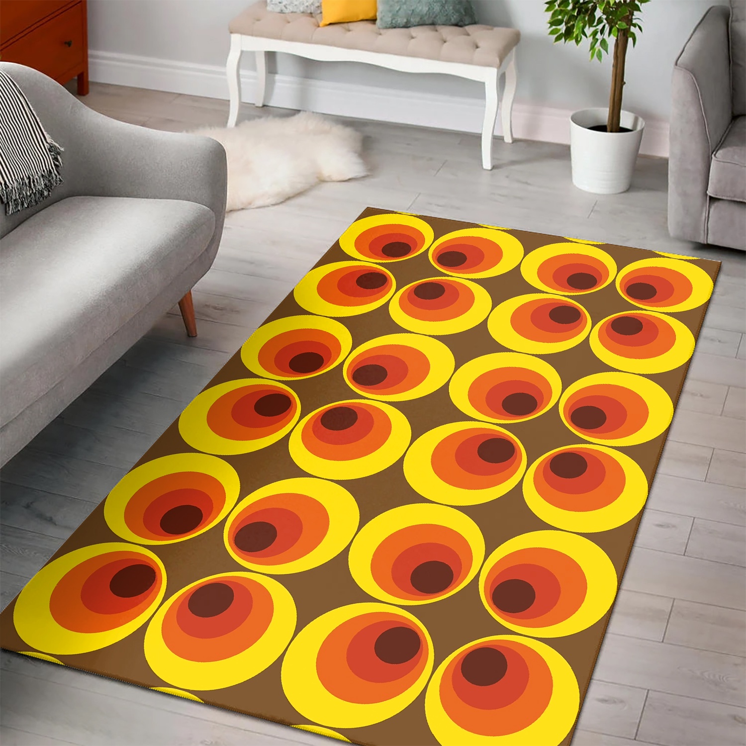 Funky Vintage 70s Circle Pattern Area Rug - Bluefink
