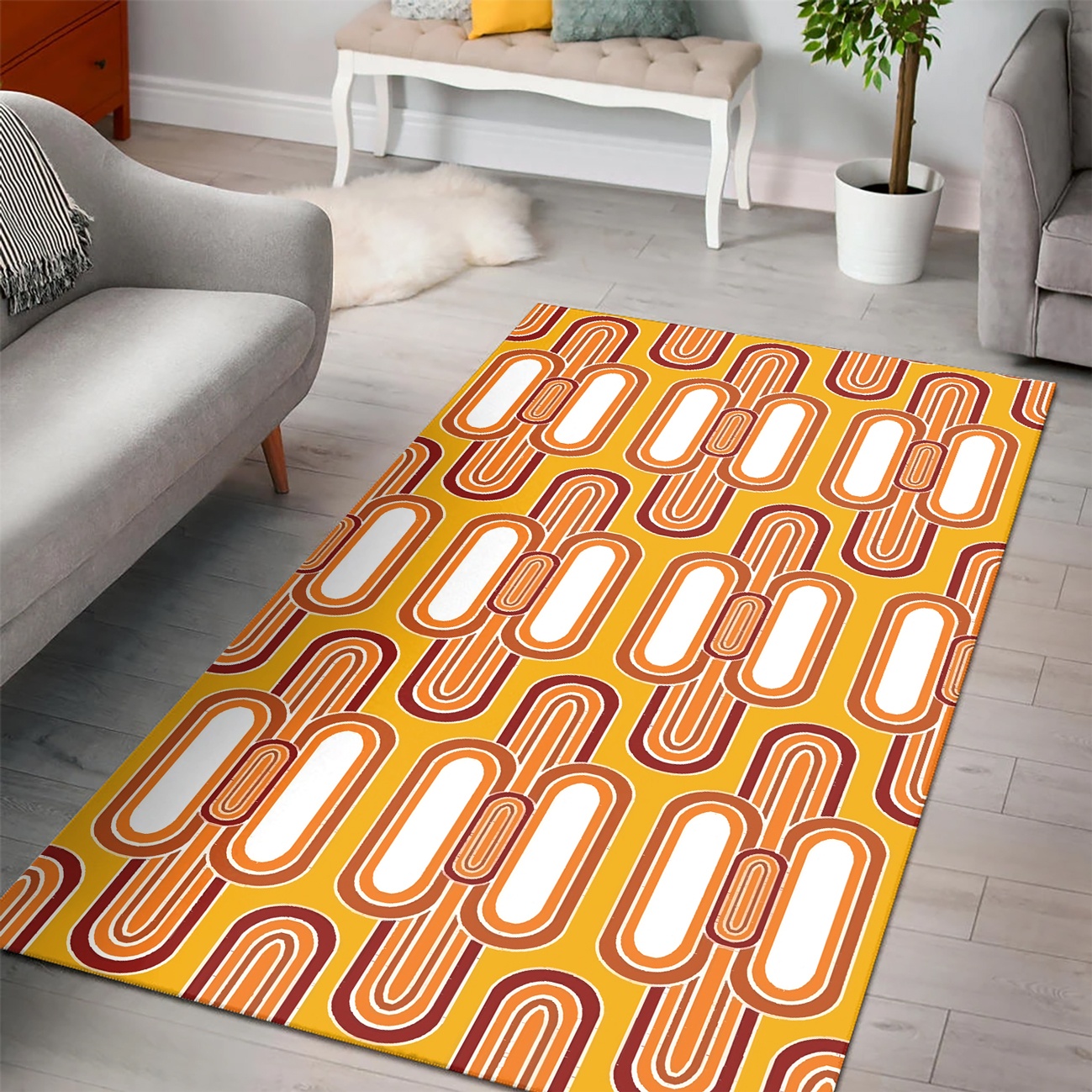 Retro Vintage 70s Style Pattern Area Rug - Bluefink