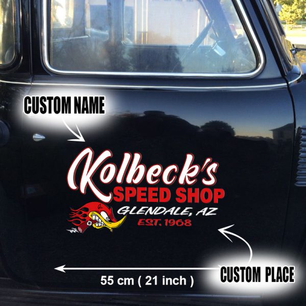 Personalized Speed Shop Hot Rod Vinyl Stickers Set 02 Pcs - Bluefink
