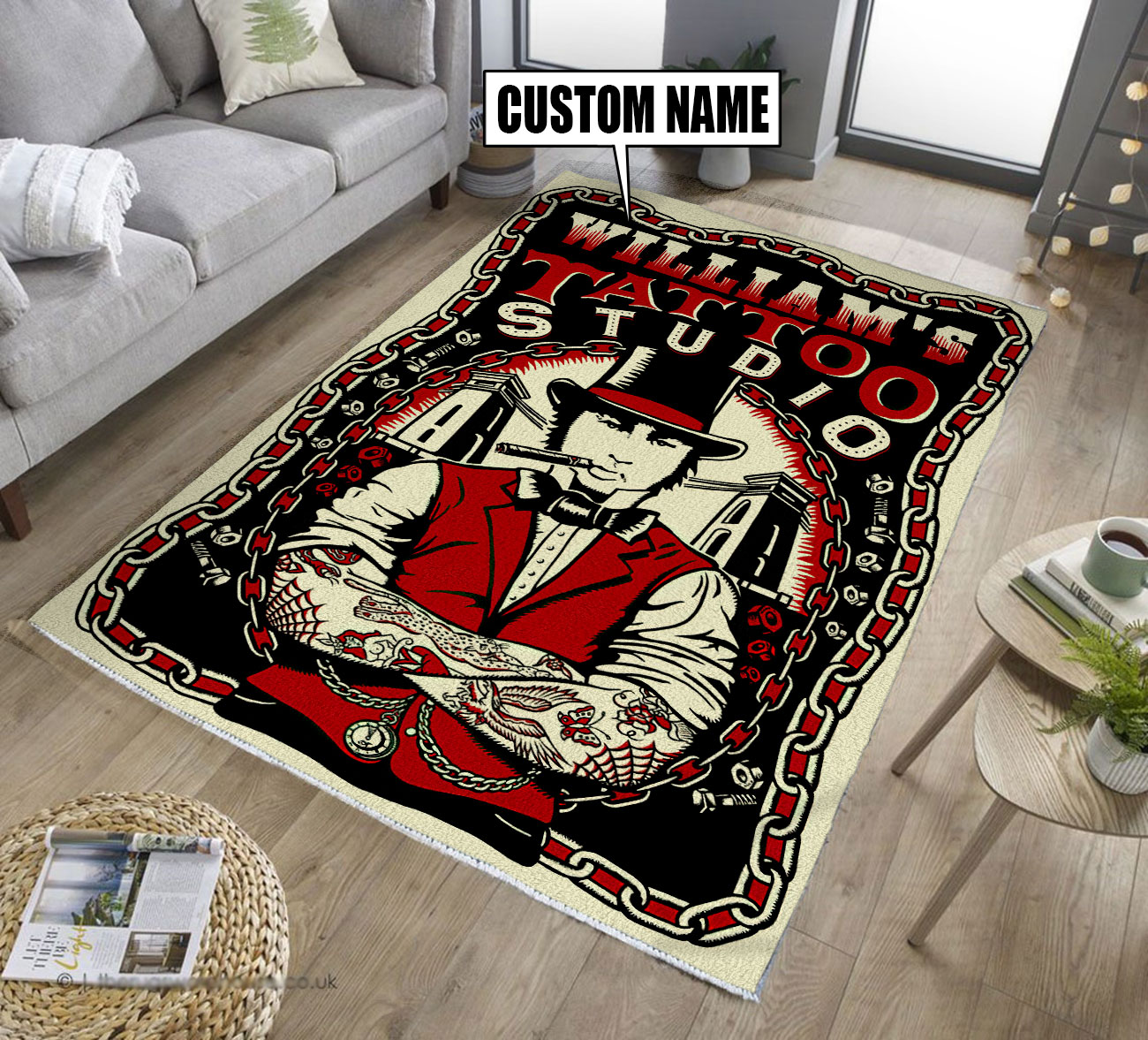 Personalized Men Tattoo Studio Rug - Bluefink