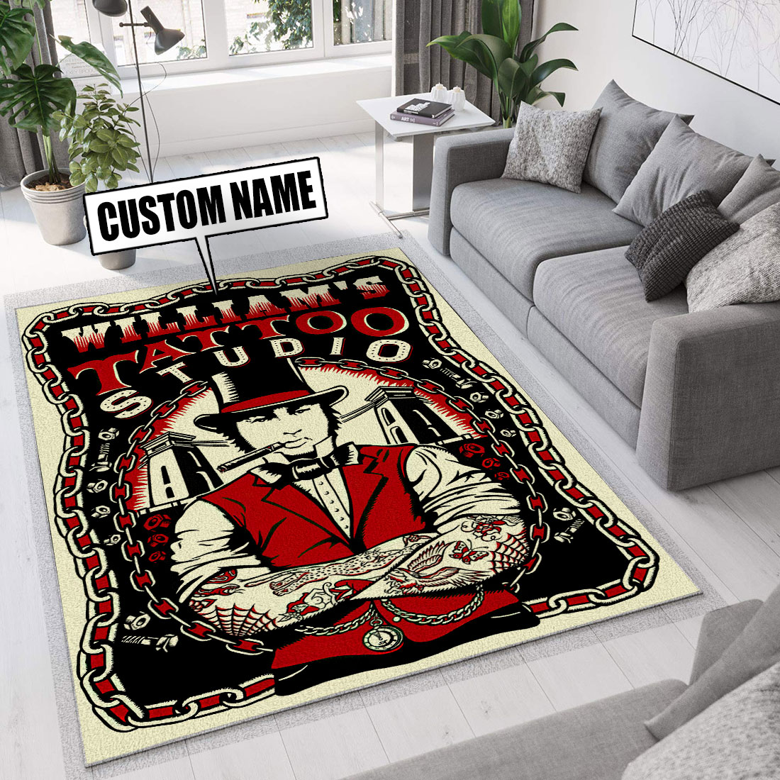Personalized Men Tattoo Studio Rug - Bluefink