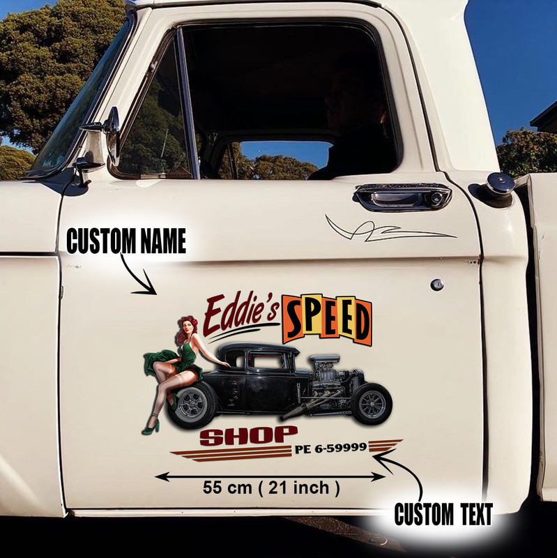 2 Pcs Personalized Pinup Girl Speed Shop Hot Rod Vinyl Decals For Cars ...