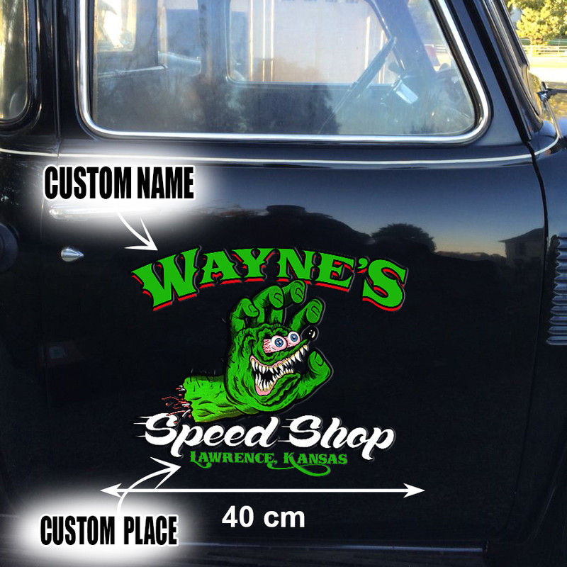 2 Pcs Personalized Hot Rod Rad Fink Hand Garage Speed Shop Kustom ...