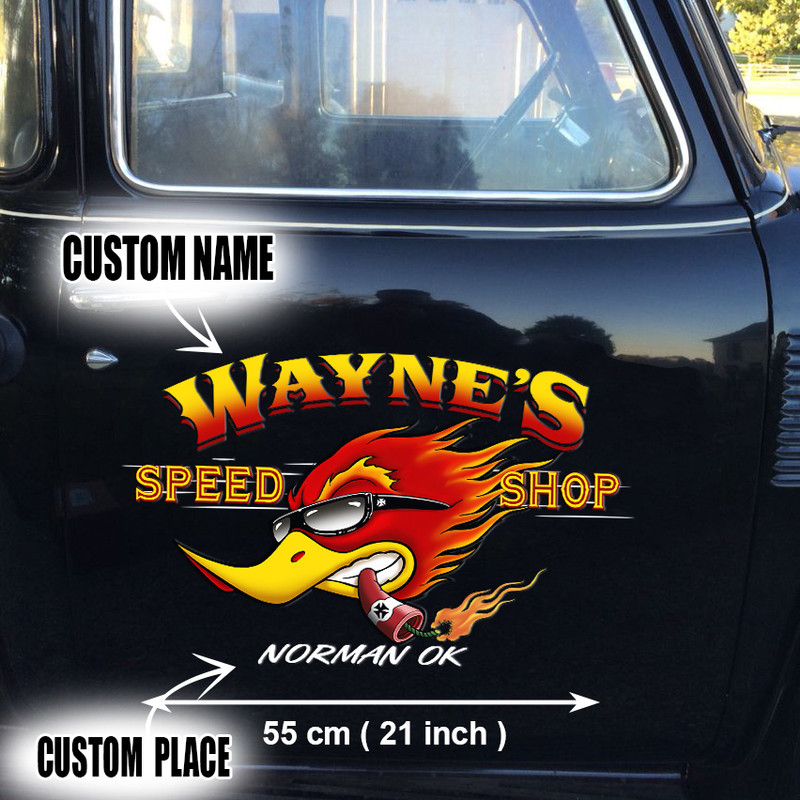 2 Pcs Personalized Speed Shop Hot Rod Cars Large Stickers - Bluefink