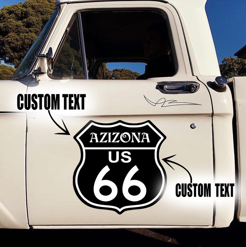 2 Pcs Personalized Route 66 Hot Rod Vinyl Sticker - Bluefink