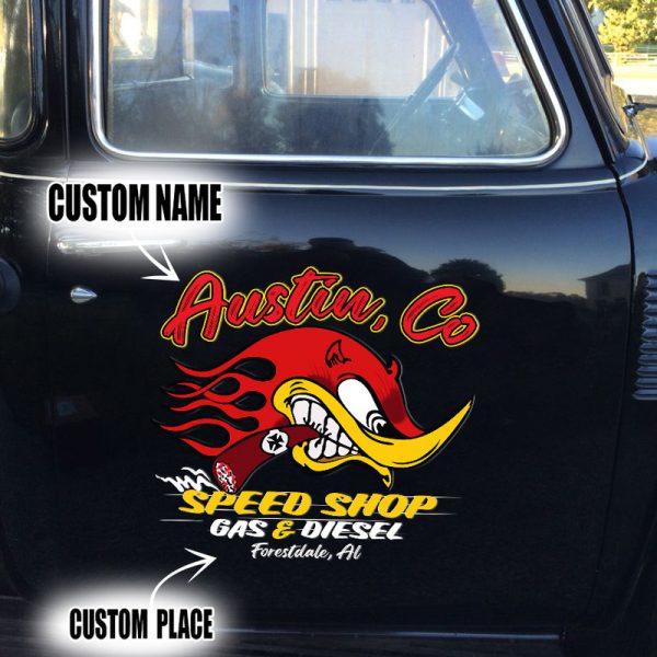 2 Pcs Personalized Speed Shop Gas And Diesel Garage Hot Rod Vinyl ...