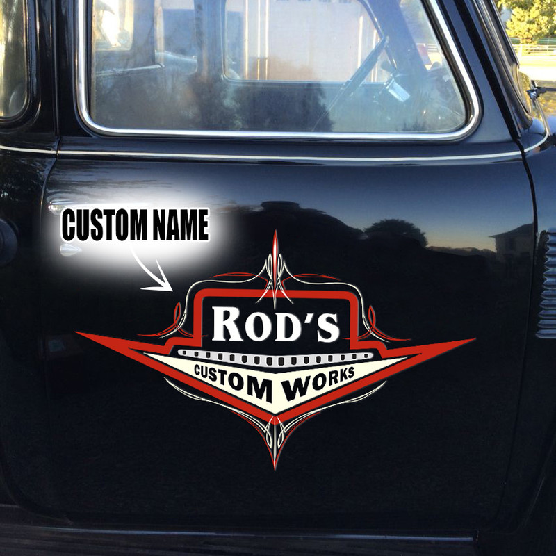2 Pcs Personalized Hot Rod Custom Works Garage Pinstripe Vinyl Stickers ...
