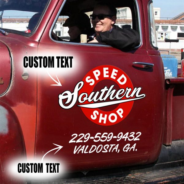 2 Pcs Personalized Speed Shop Hot Rod Garage Vinyl Stickers - Bluefink