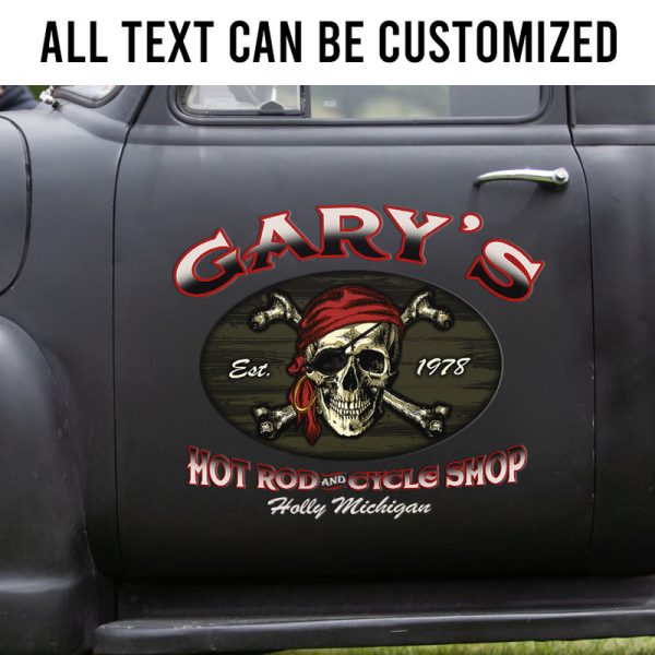 2 Pcs Personalized Hot Rod And Cycle Shop Pirate Skull Old School ...