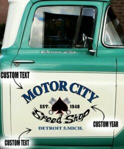 2 Pcs Personalized Speed Shop Hot Rod Garage Vinyl Car Decals - Bluefink