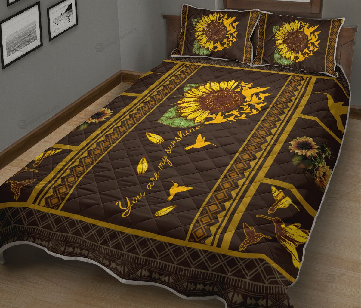 Hummingbird You Are My Sunshine Quilt Bedding Set - Bluefink