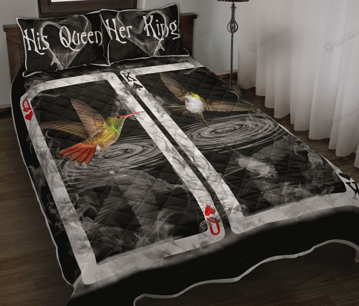 His Queen Her King Hummingbird Couple Quilt Bedding Set - Bluefink