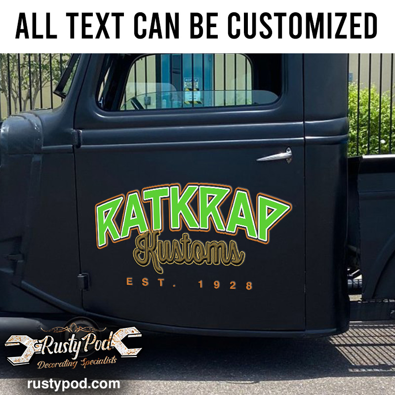 Personalized Rat Rod Lettering Vinyl Sticker Set 02 Pcs - Bluefink
