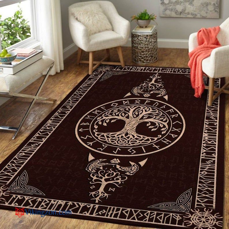 Vegvisir Yggdrasil Ravenorse Mythology Viking Area Rug - Bluefink