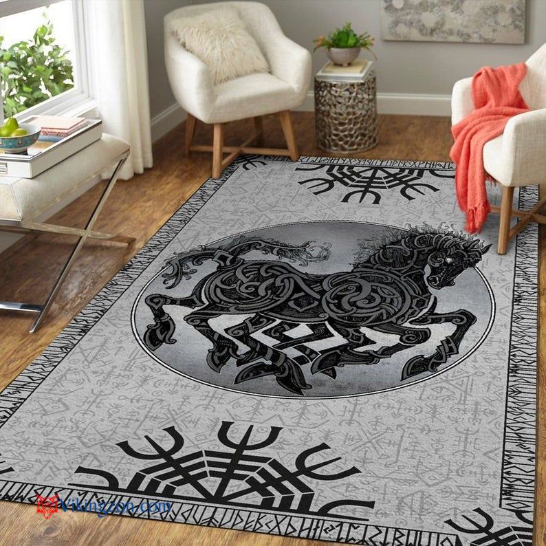 Sleipnir Horse Viking Symbol Viking Area Rug - Bluefink