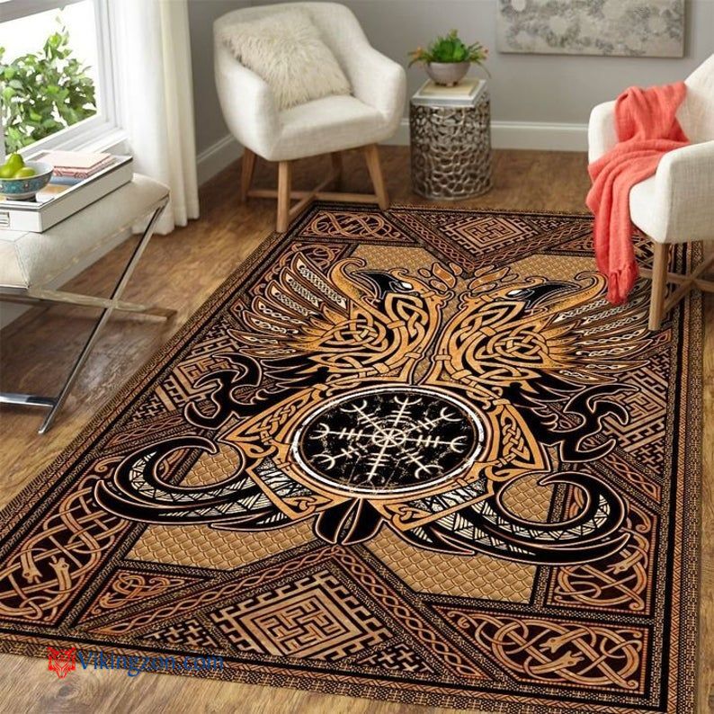 Raven Vintage Norse Mythology Viking Area Rug - Bluefink