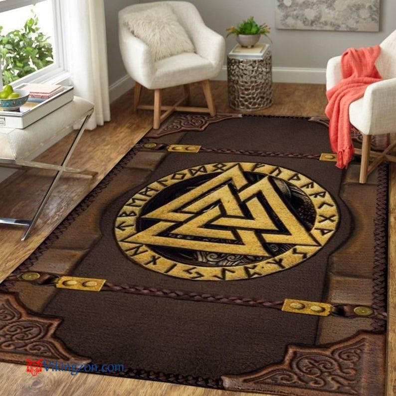 Valknut Vintage Rune Norse Mythology Viking Area Rug - Bluefink