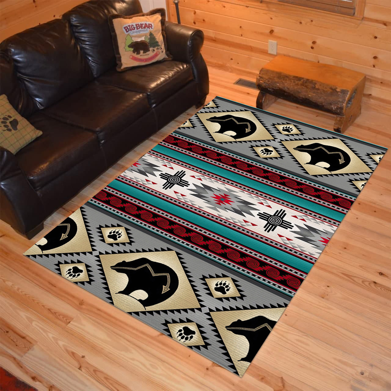 Personalized Bear Rustic Cabin Native American Area Rugs - Bluefink